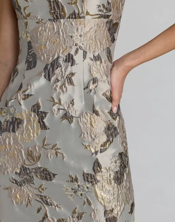 Mac Duggal Floral Square Neck Midi Dress