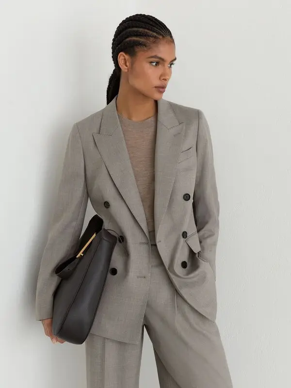 REISS Darcy Wool-blend Double-breasted Blazer - Light Grey