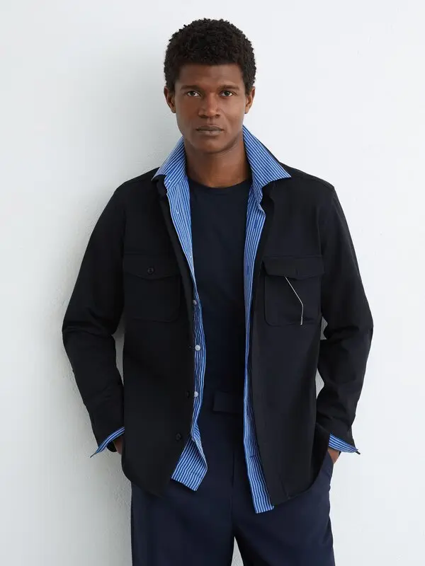 REISS Mcshane Twin-pocket Button-through Overshirt - Navy