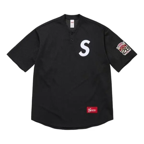 Supreme Logo Baseball Henley - Black