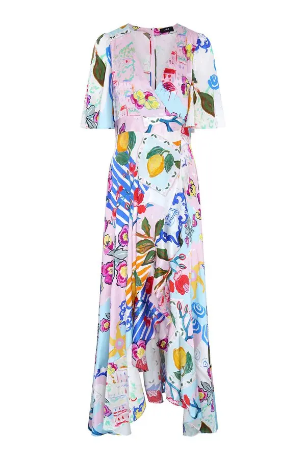 JESSICA RUSSELL FLINT Faux Wrap Maxi Dress Amalfi - Blue