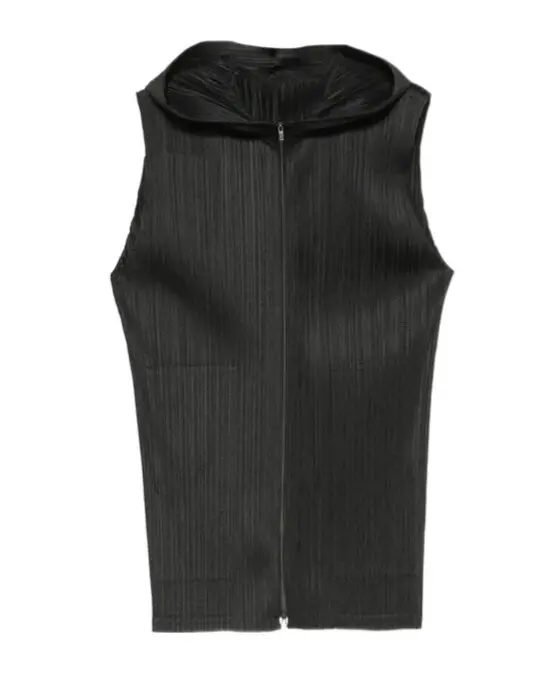 PLEATS PLEASE BY ISSEY MIYAKE Sleeveless Zip-up Hoodie - Black
