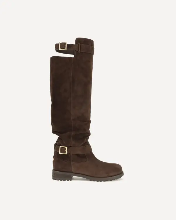 JIMMY CHOO Knee-high Suede Biker Boots - Brown