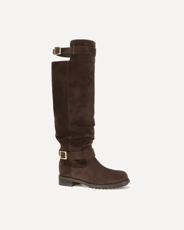JIMMY CHOO Knee-high Suede Biker Boots - Brown