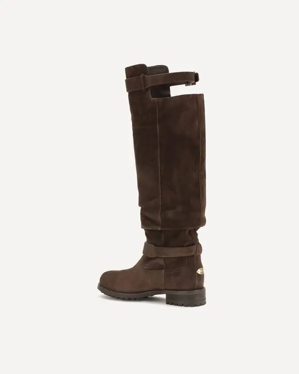 JIMMY CHOO Knee-high Suede Biker Boots - Brown