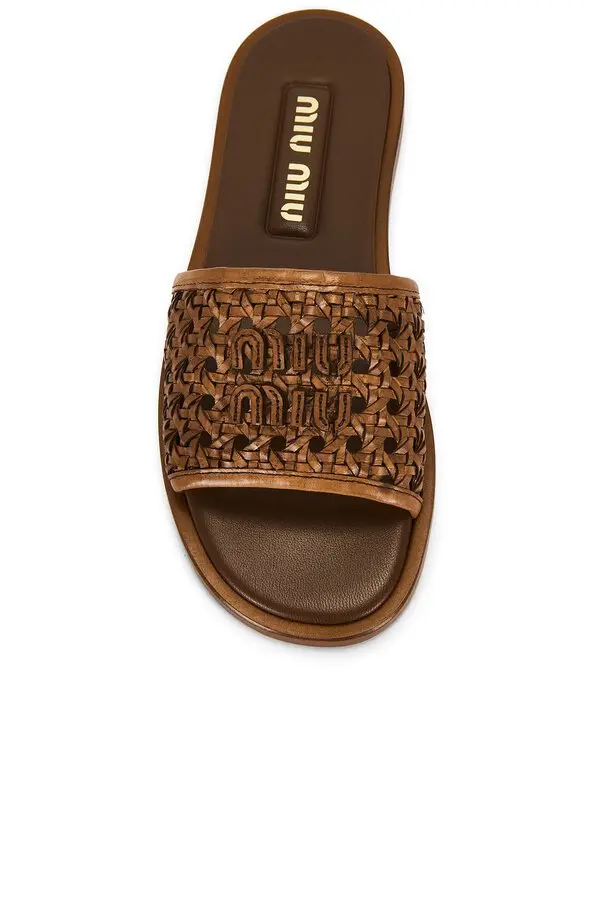Miu Miu Woven Leather Slide Sandals