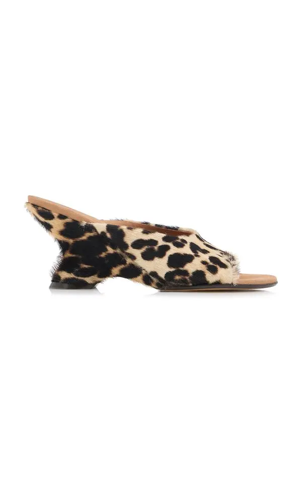Dries Van Noten Leather Wedge Mules - Multi