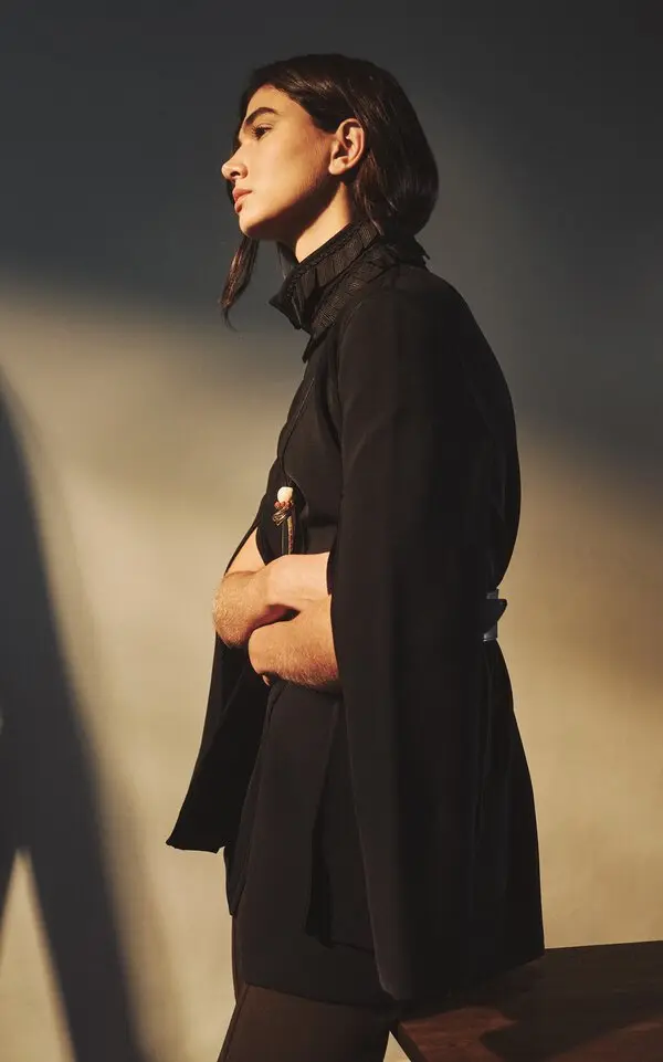PEPA POMBO Petali Jacket With Ruffled Collar - Black