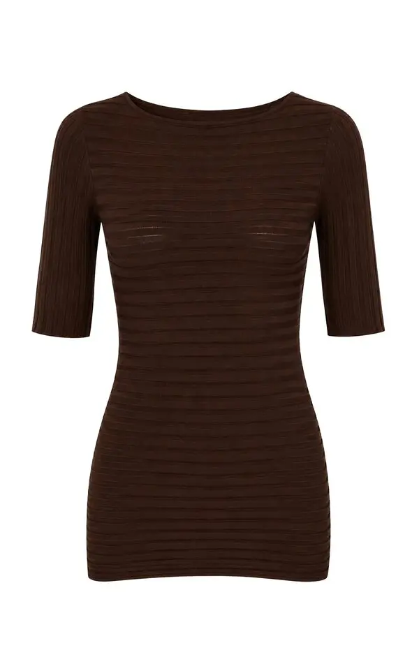 PEPA POMBO Ridere Rib Canalé Top - Brown