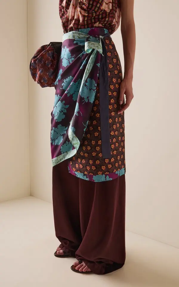 Dries Van Noten Scarfy Silk Wrap Skirt