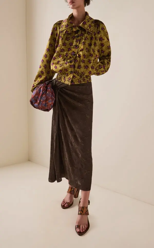 Dries Van Noten Suma Bis Draped Midi Skirt