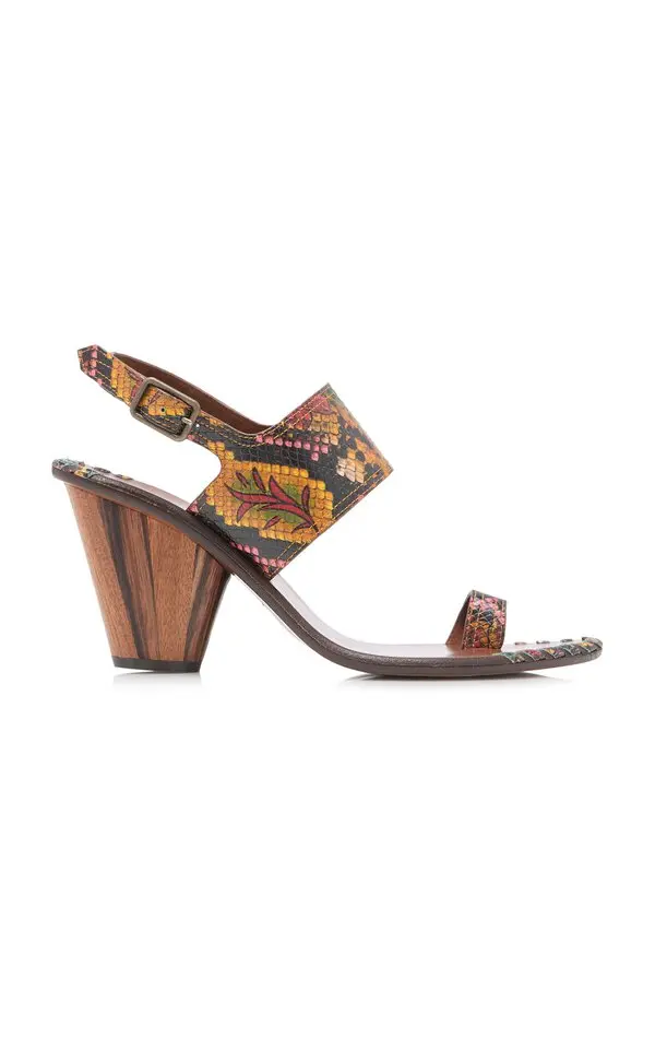 Dries Van Noten Wood Patchwork Thong Heels - Multi