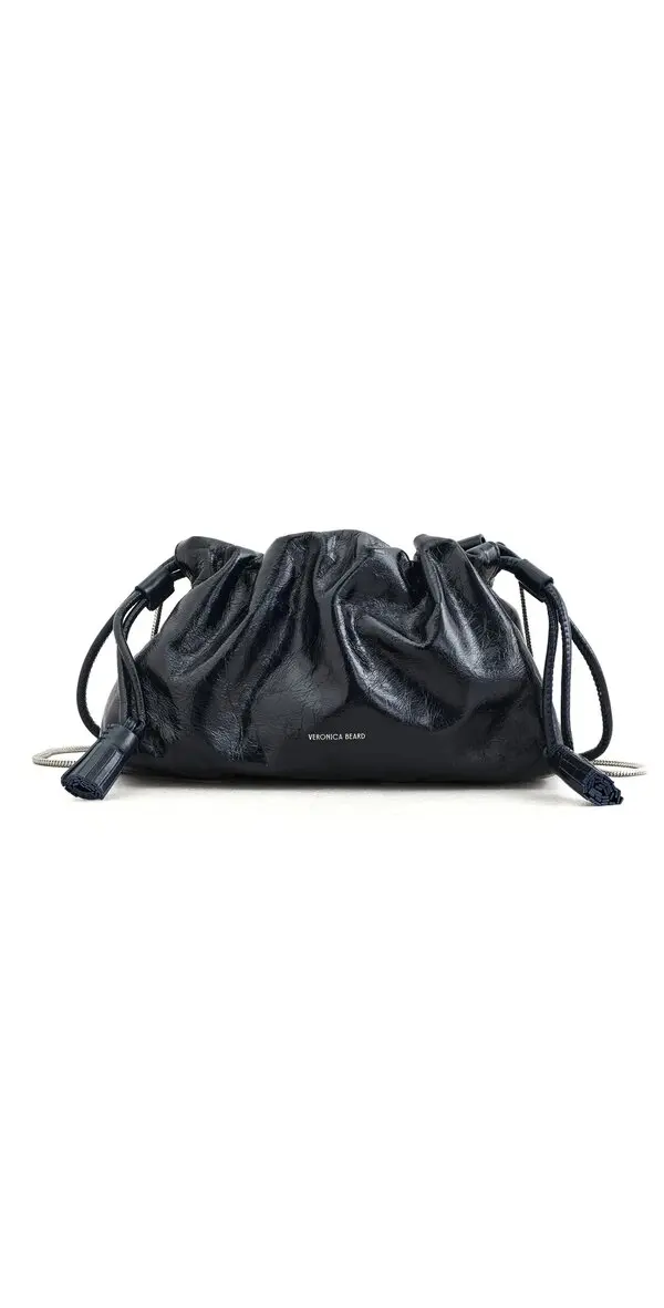Veronica Beard Small Crinkled Leather Bag With Tassel Accents - Navy