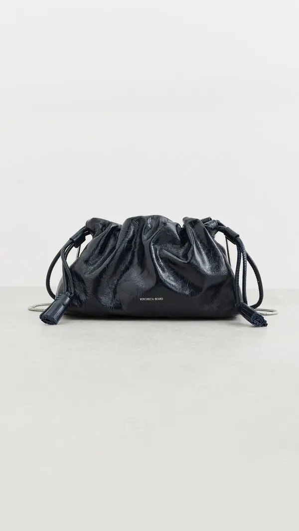 Veronica Beard Small Crinkled Leather Bag With Tassel Accents - Navy