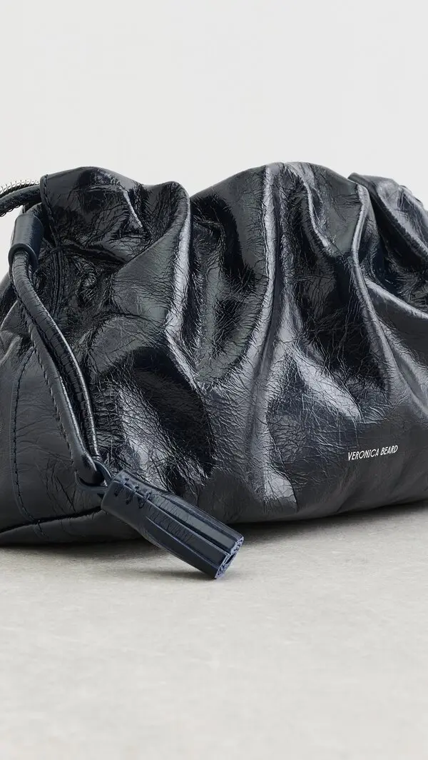 Veronica Beard Small Crinkled Leather Bag With Tassel Accents - Navy