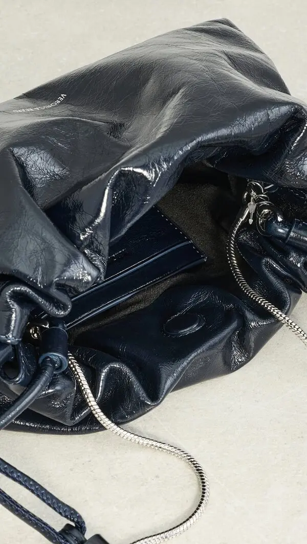 Veronica Beard Small Crinkled Leather Bag With Tassel Accents - Navy