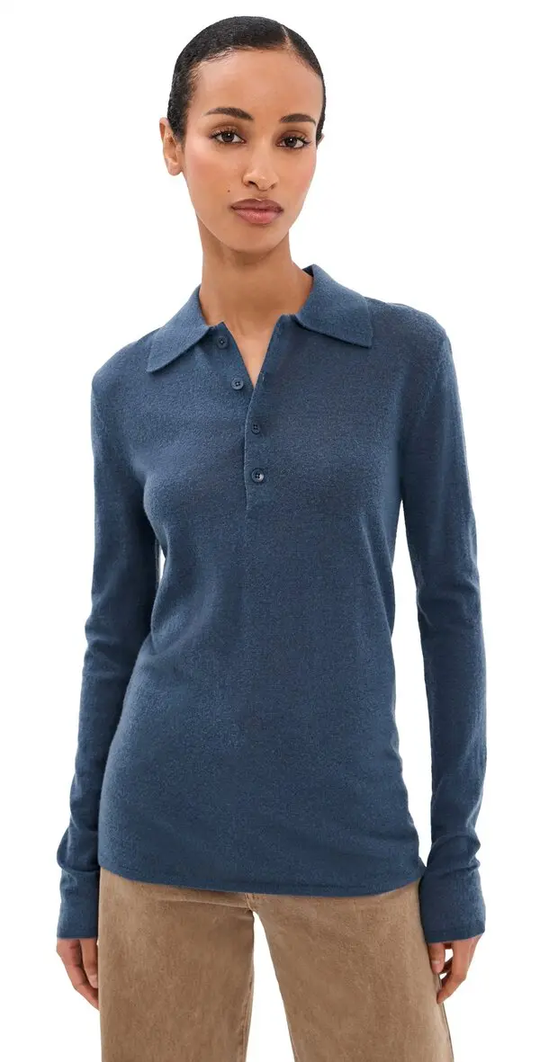 Tibi Mercerized Soft Wool Polo - Blue Fog