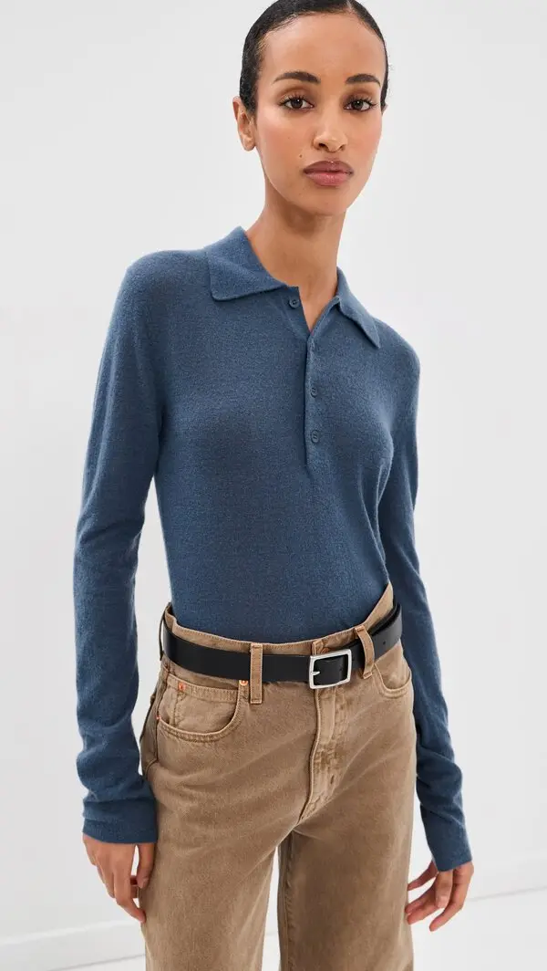 Tibi Mercerized Soft Wool Polo
