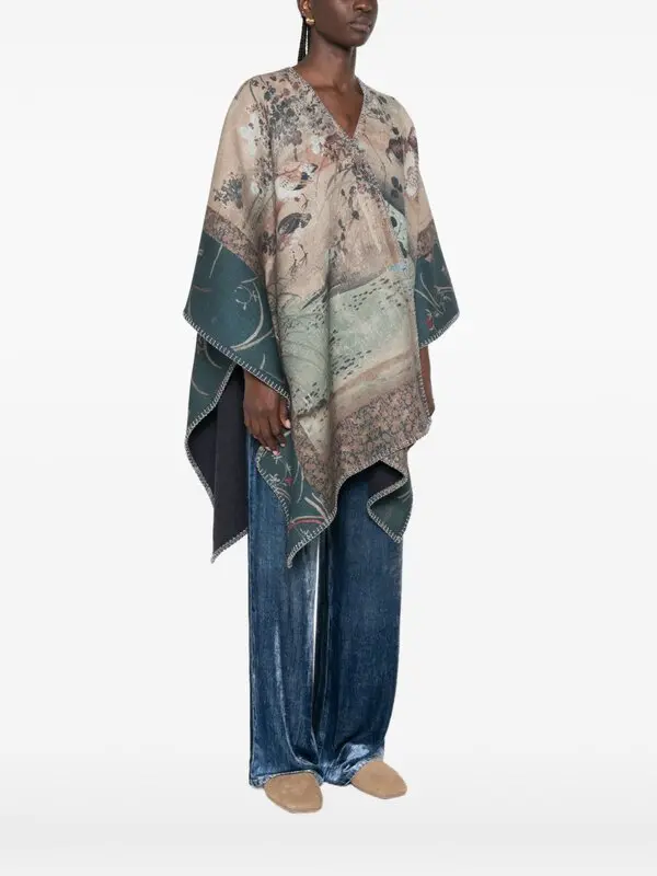 PIERRE-LOUIS MASCIA Wool Graphic Print Poncho