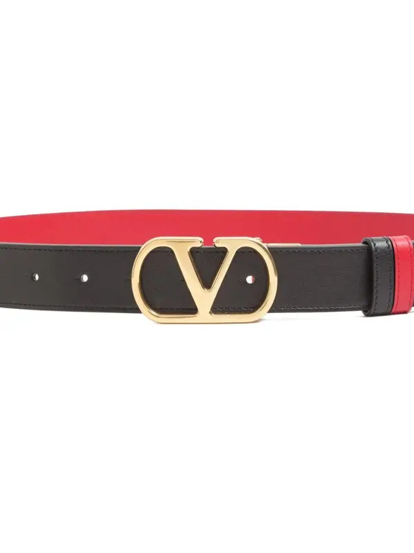 Valentino Garavani V Logo Signature Leather Belt - Black