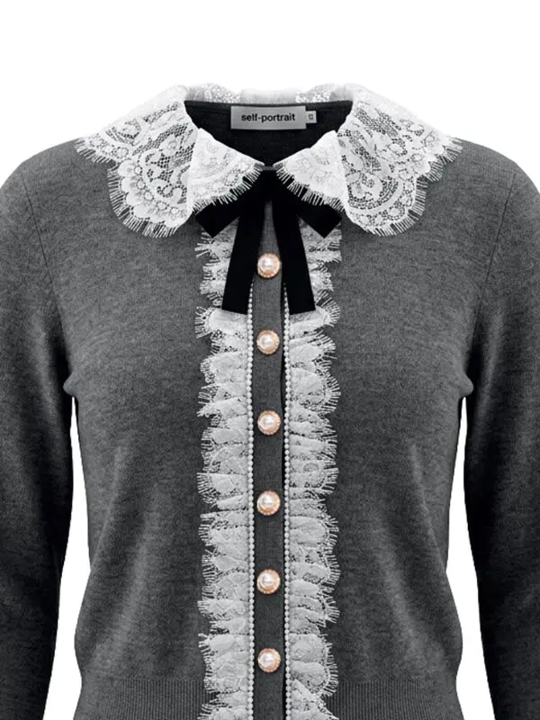 SELF-PORTRAIT Lace Collar Cardigan - Grey
