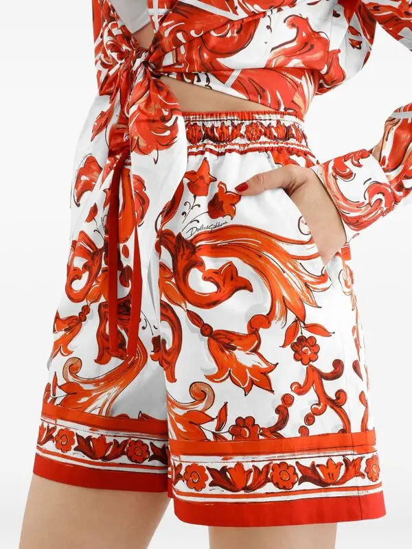 Dolce & Gabbana Maolica Print Cotton Shorts - Orange