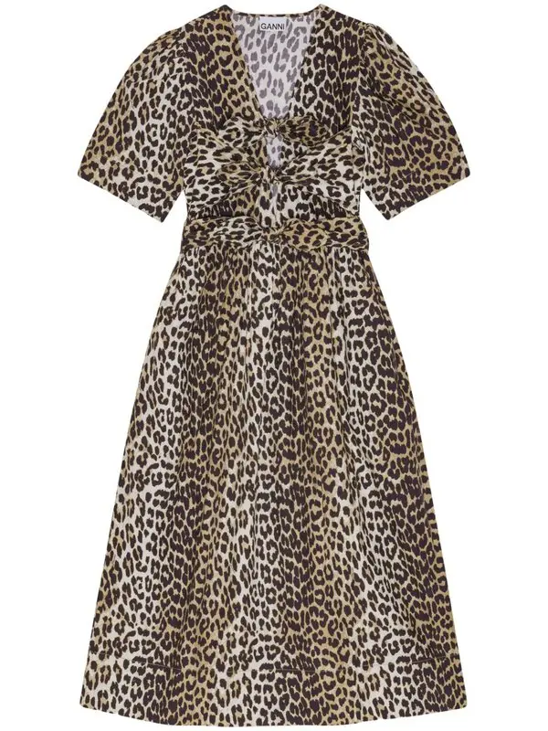GANNI Organic Cotton Midi Dress - Leopard Print