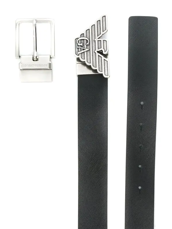 Emporio Armani Leather Belt Set With Silver Tone Eagle Logo Buckle