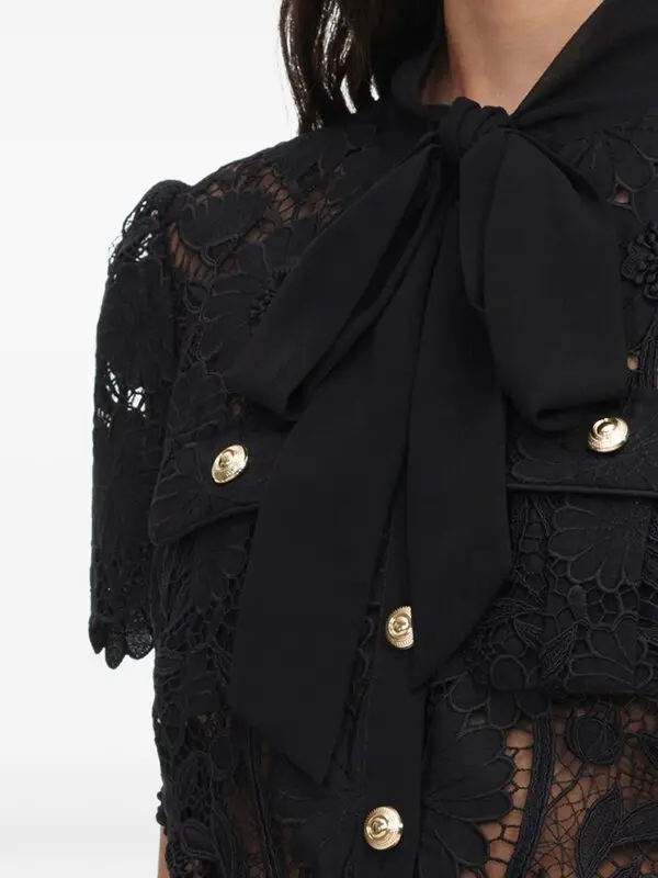 SELF-PORTRAIT Tie Neck Lace Top