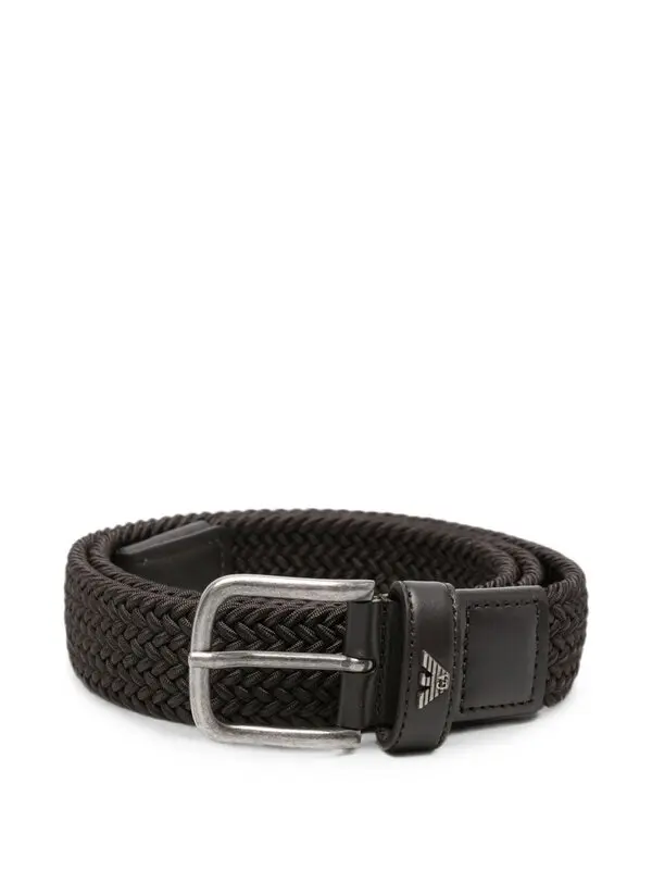 Emporio Armani Woven Leather Belt With Logo Plaque