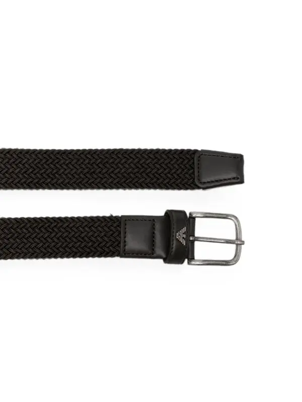 Emporio Armani Woven Leather Belt With Logo Plaque
