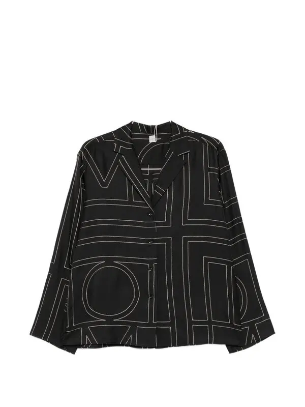 TOTEME Monogram Silk Pajama Shirt - Black