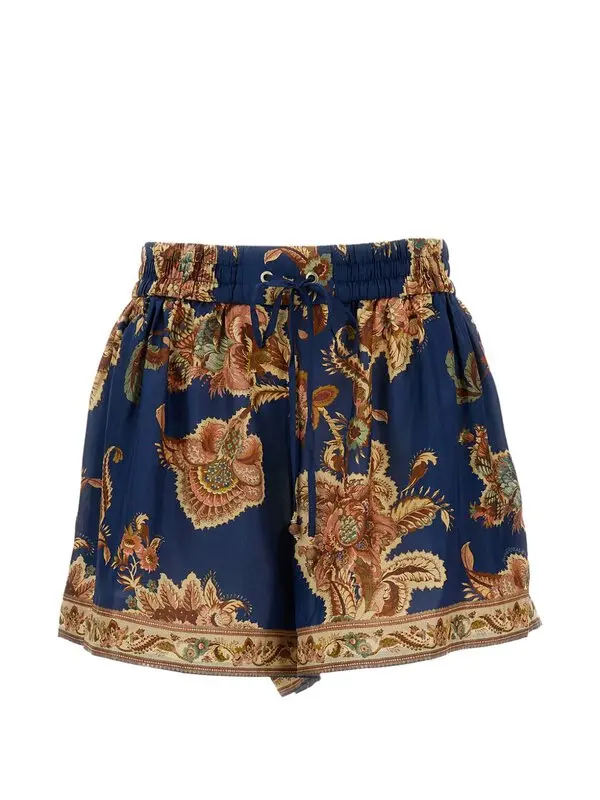 Zimmermann Aster Printed Silk Shorts - Navy