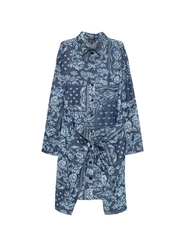 Emporio Armani Printed Cotton Chemisier Dress - Navy