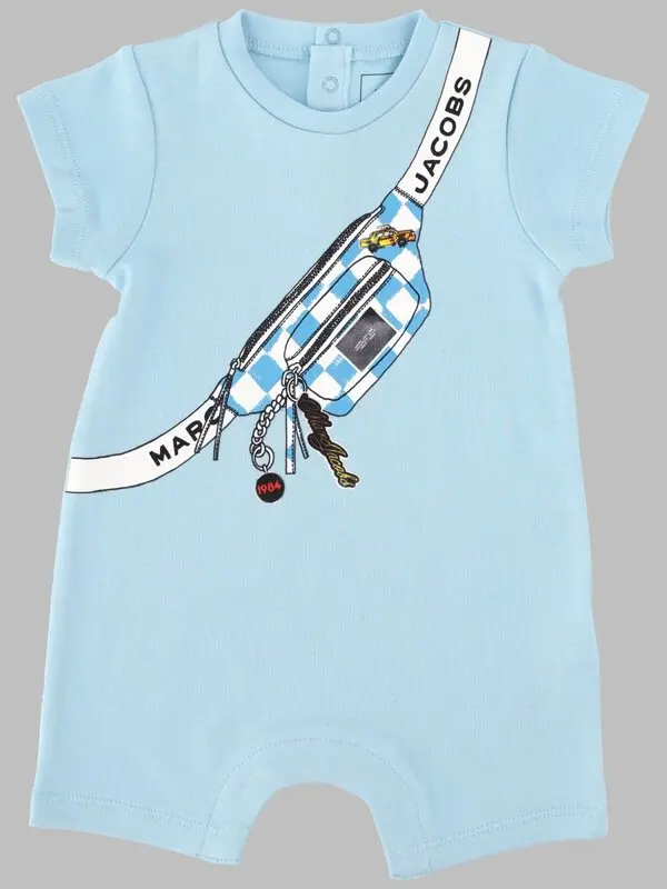Marc Jacobs Light Cotton Short Sleeve Onesie With Graphic Print - Blue