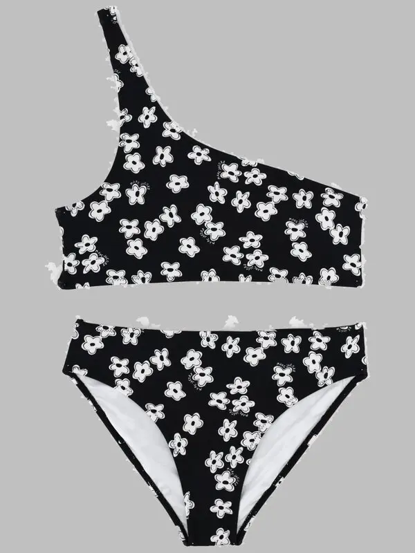 Marc Jacobs One Shoulder Bikini With Floral Print - Black