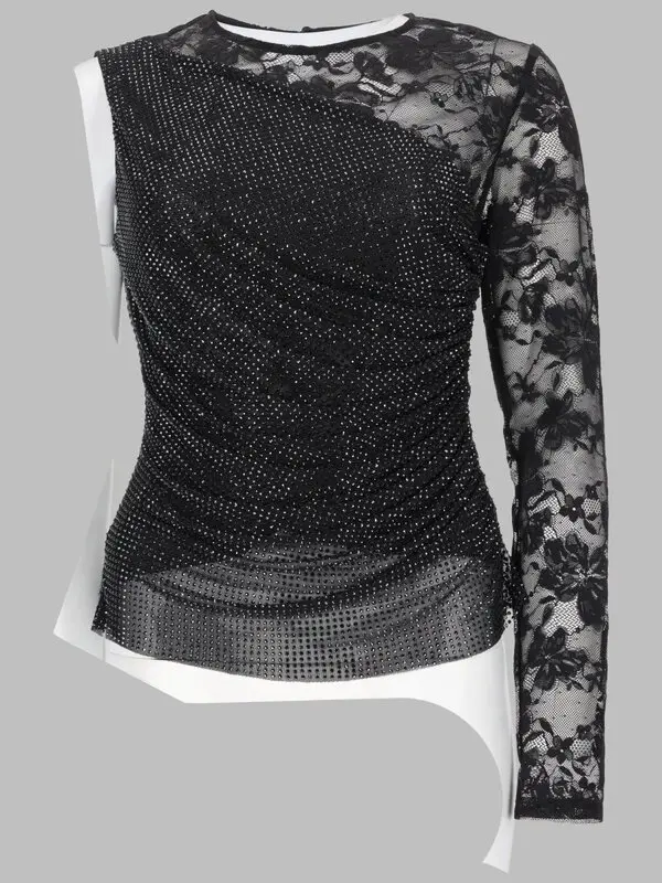 SELF-PORTRAIT Top Monospalla Con Strass E Pizzo