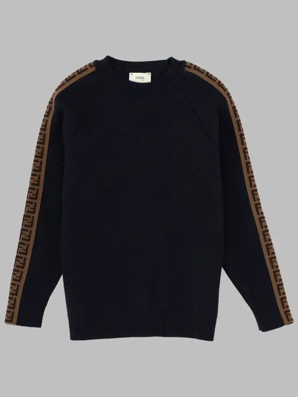 Fendi Harmony Crewneck Sweater With Ff Motif Sleeves