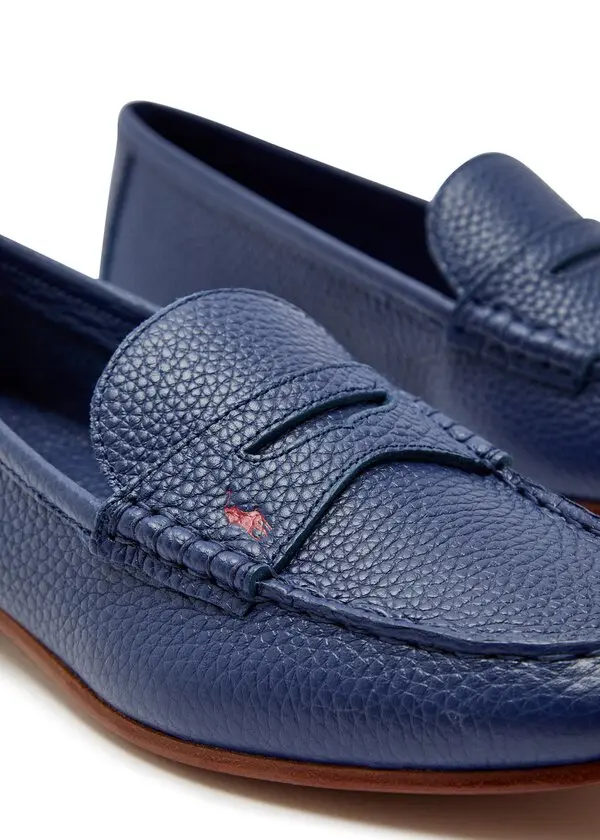 Polo Ralph Lauren Logo Pebbled Leather Loafers - Black