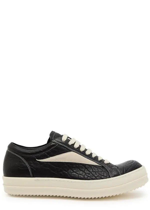 Rick Owens Grained Leather Paneled Sneakers - Black