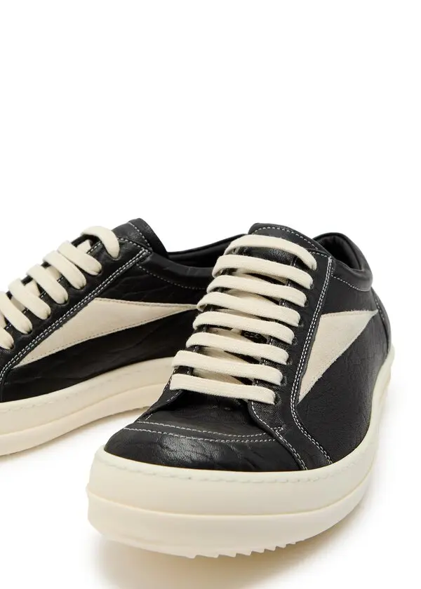 Rick Owens Grained Leather Paneled Sneakers - Black