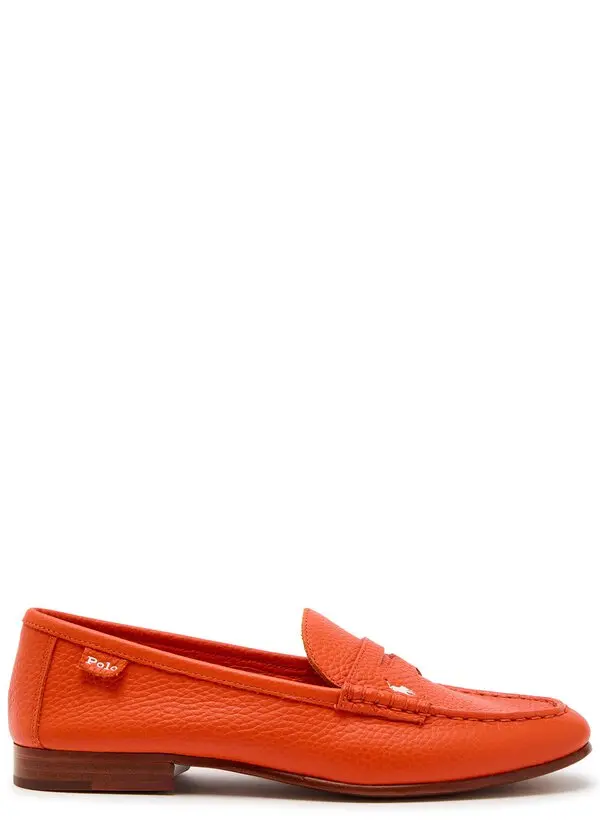 Polo Ralph Lauren Logo Grained Leather Loafers - Orange
