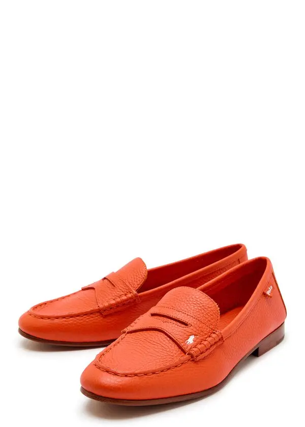 Polo Ralph Lauren Logo Grained Leather Loafers - Orange