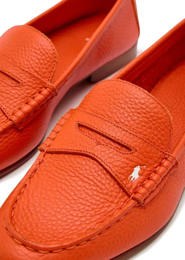 Polo Ralph Lauren Logo Grained Leather Loafers - Orange