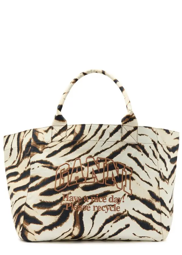 GANNI Printed Canvas Tote Bag - Cream