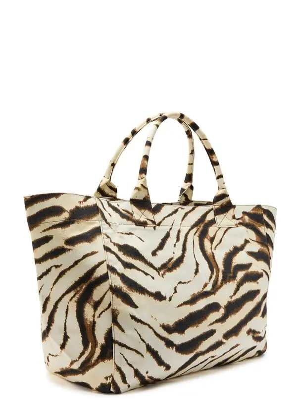 GANNI Printed Canvas Tote Bag - Cream