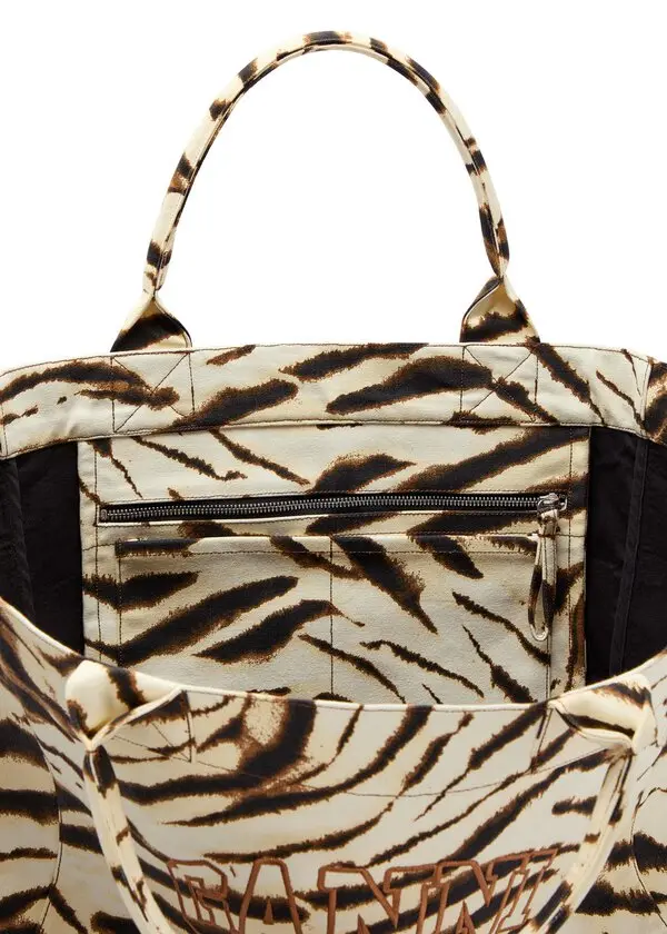 GANNI Printed Canvas Tote Bag - Cream