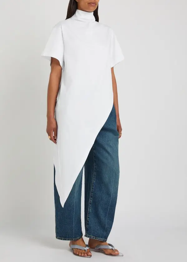 Alaïa Asymmetric High-neck Cotton T-shirt - White