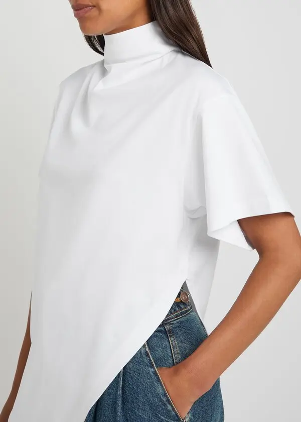 Alaïa Asymmetric High-neck Cotton T-shirt - White