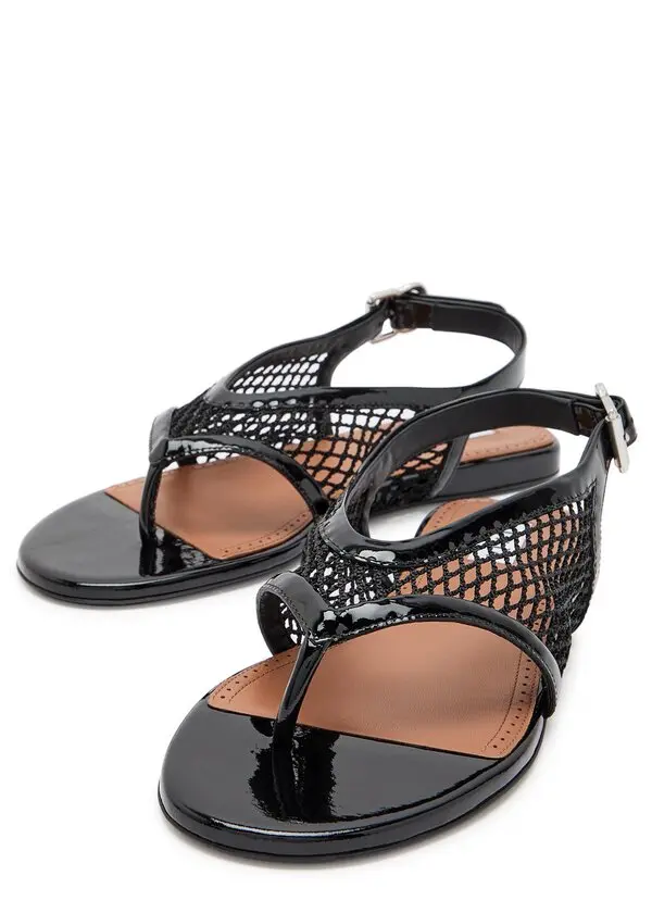 Alaïa Fishnet Patent Leather Thong Sandals